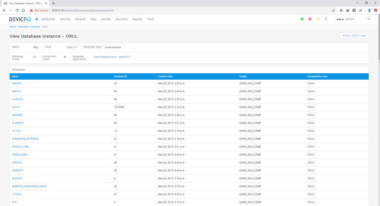 Oracle DB Discovery and Device42 License Alerts in v16.04.00